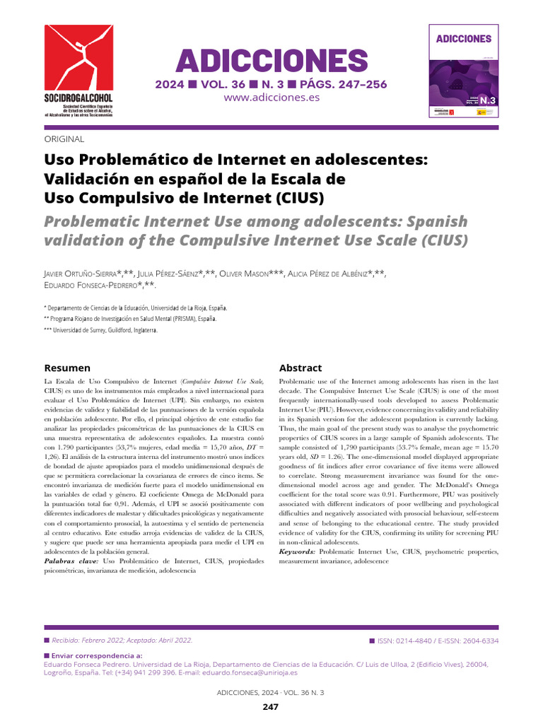 Escala de Uso Compulsivo de Internet (CIUS) | PDF | Escala Likert ...