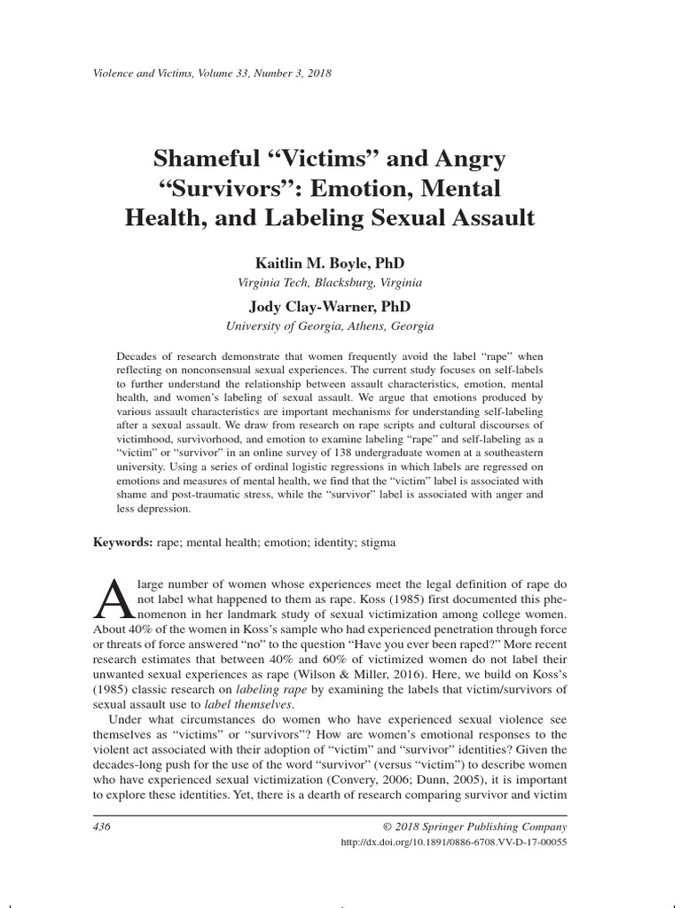 Shameful "Victims" and Angry "Survivors": Emotion, Mental Health, and ...