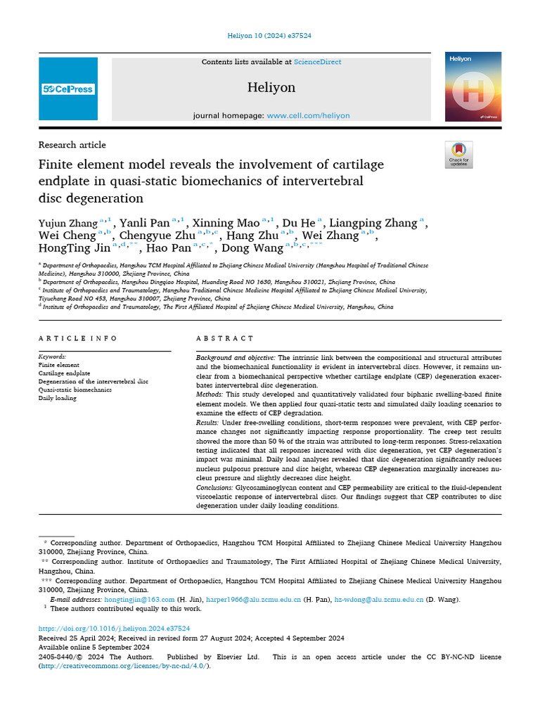 Finite Element Model Reveals The Involvement of Cartilage Endplate 2024 Hel | PDF ...
