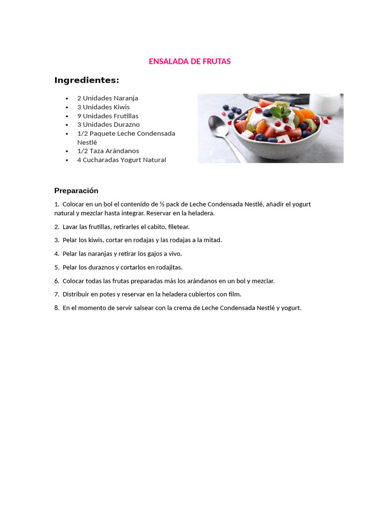 Receta para Ensalada de Frutas | PDF