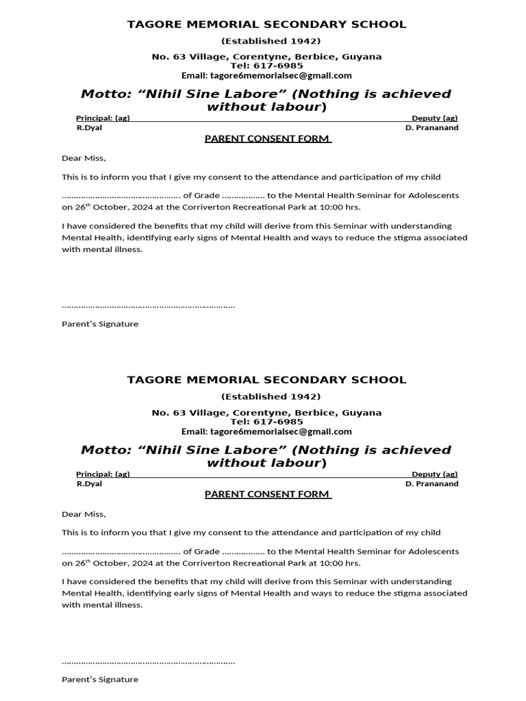 Parent Consent Form 2024 | PDF