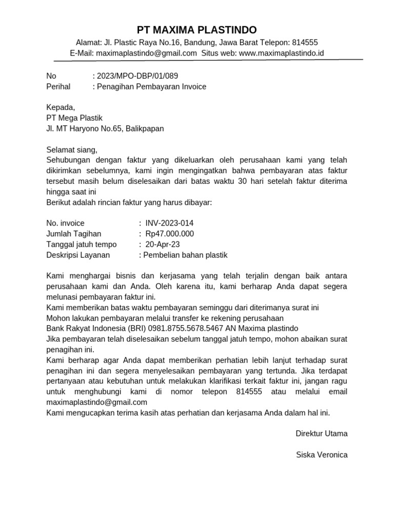 Surat Tagihan Bisnis (Neriyah) | PDF