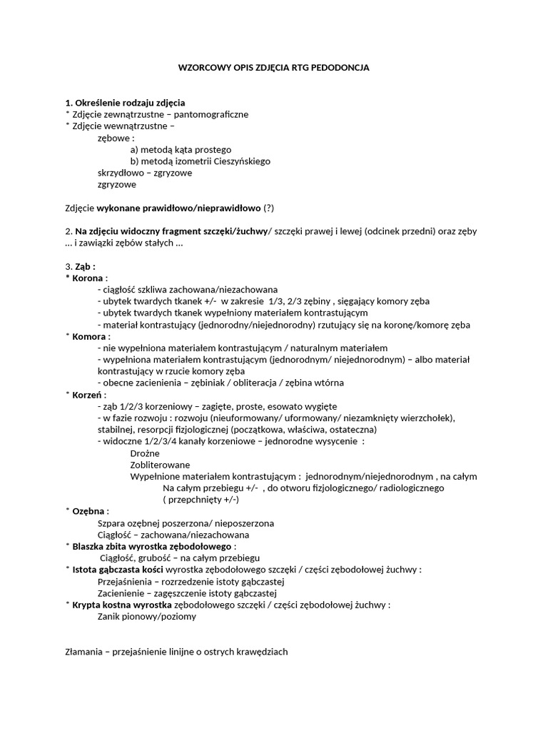 Wzorcowy Opis Zdjęcia RTG | PDF