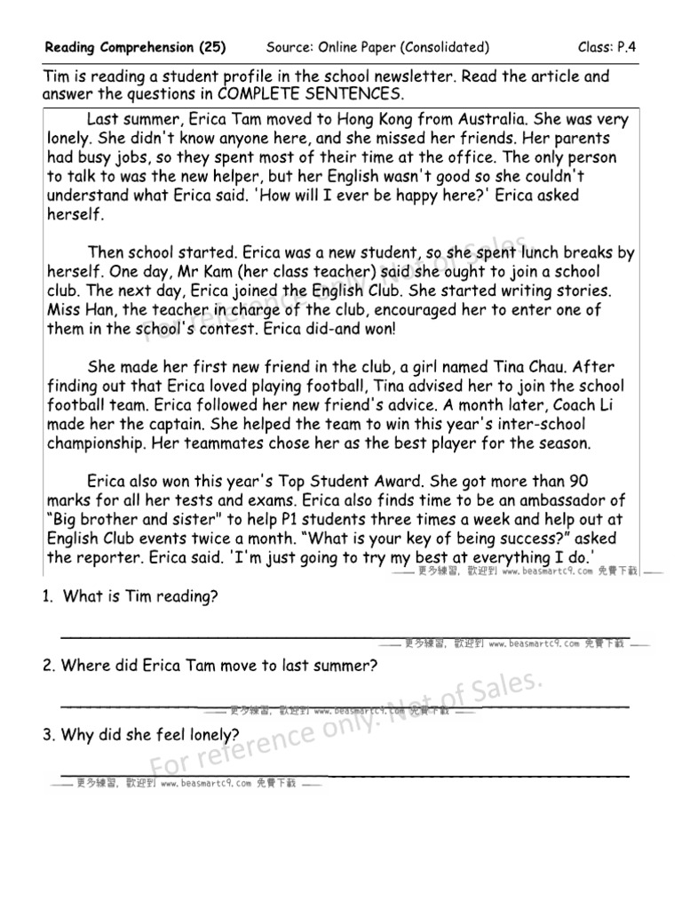 25-30 P4 Reading Comprehension | PDF