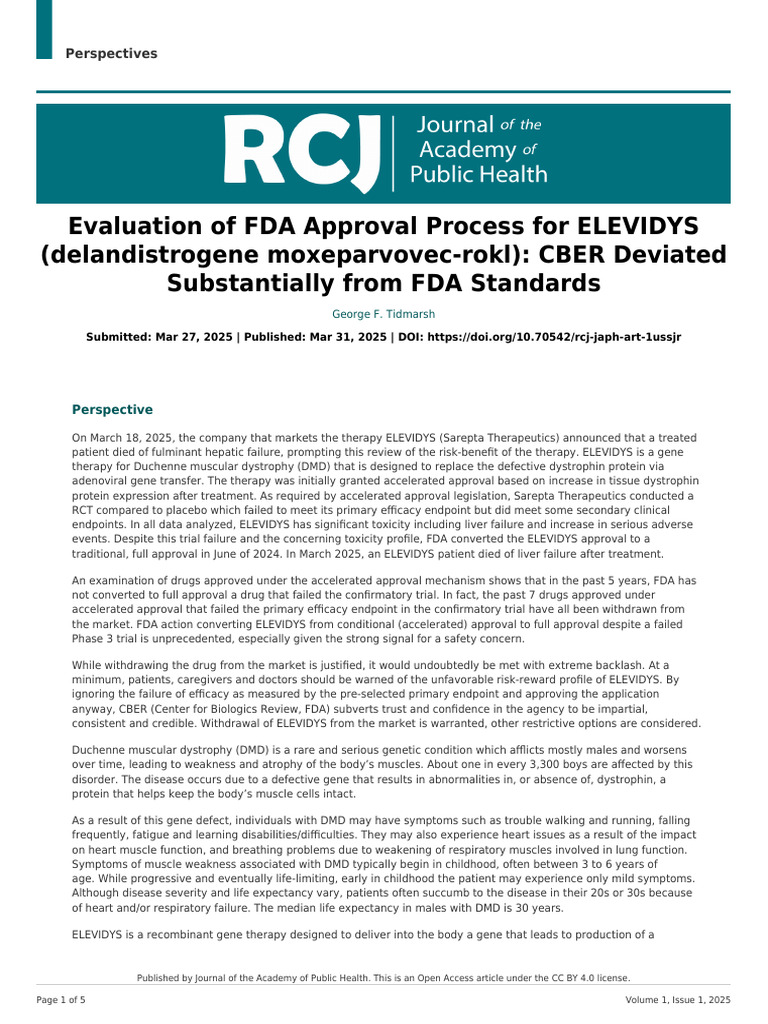 Evaluation of Fda Approval Process For Elevidys Delandistrogene ...