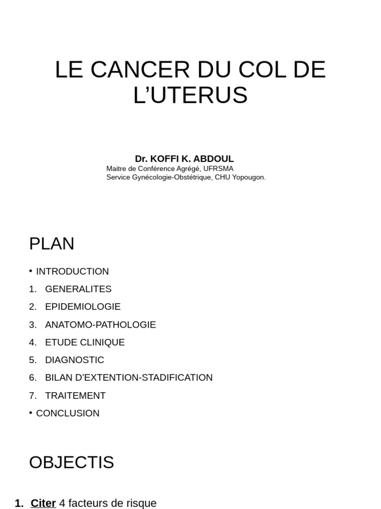 Symptômes et stades du cancer du col | PDF | Cancer du col utérin ...