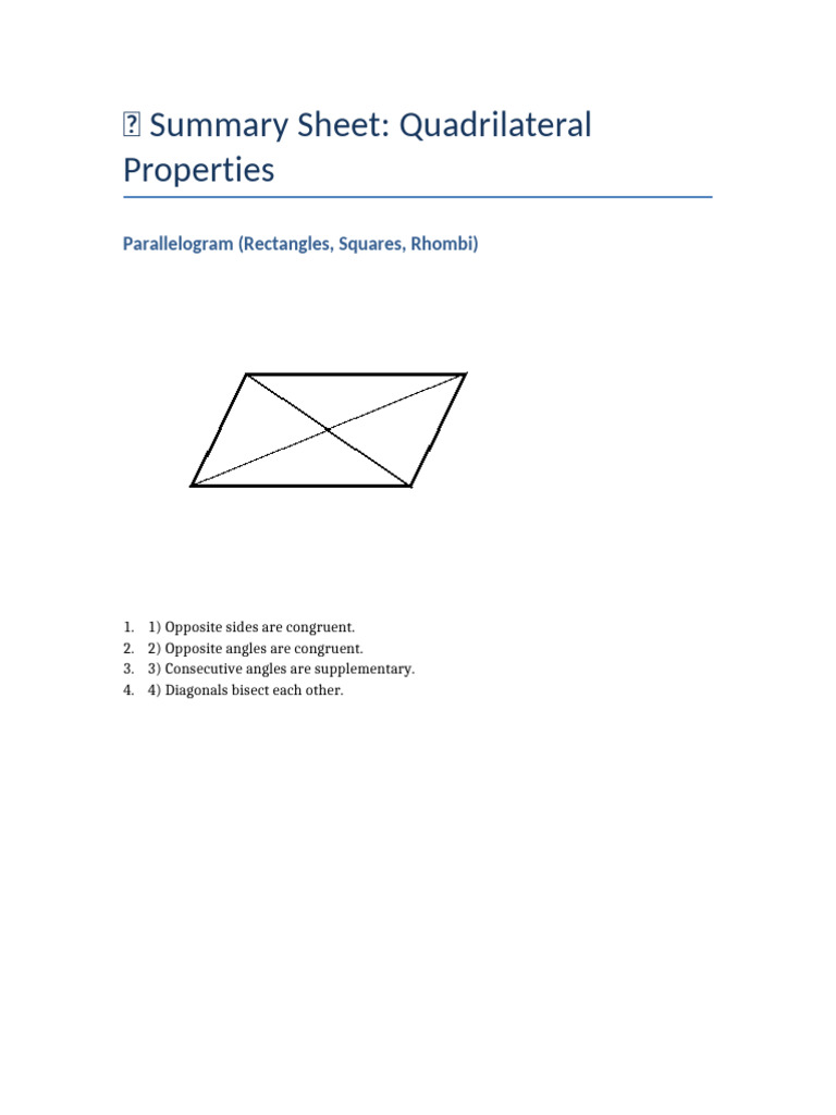 Complete Quadrilateral Properties Sheet | PDF