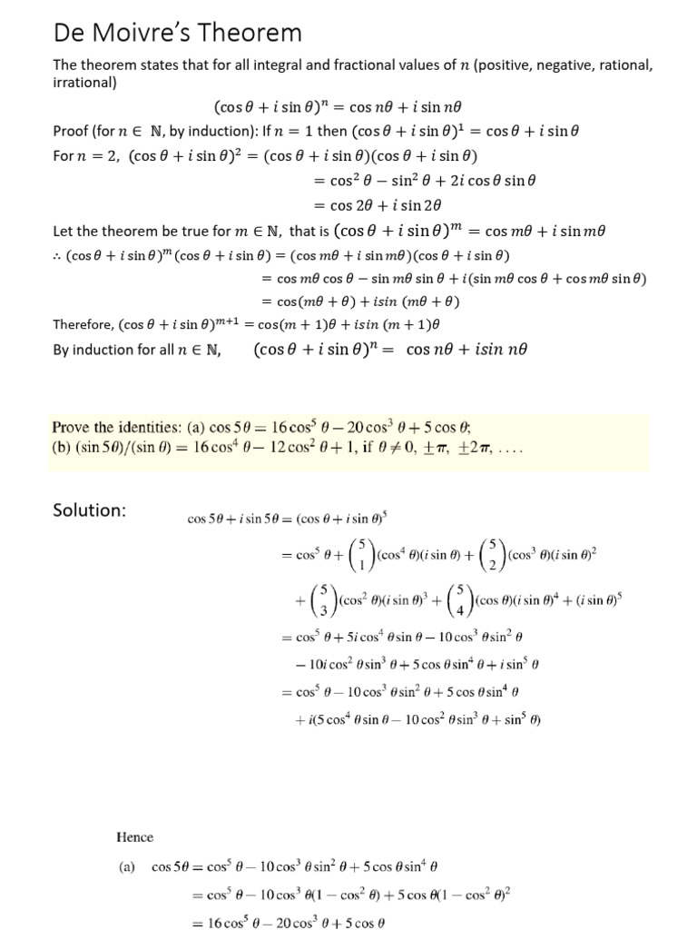 De Moivre's Theorem | PDF | Numbers | Complex Analysis