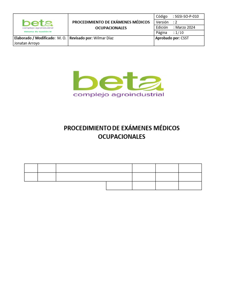 PROCEDIMIENTO EMOS 2024 | PDF | Seguridad y salud ocupacional | Medicina