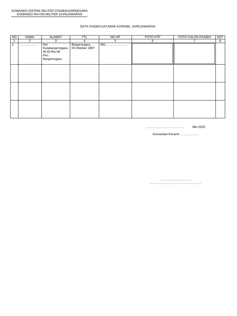 Format Data Pasien Katarak 2025 | PDF