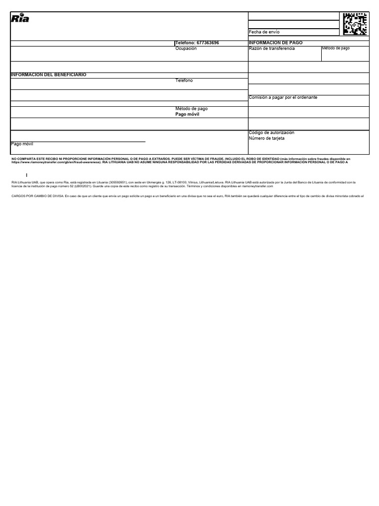 Ria Order Receipt ES210675126 | PDF | Moneda | Economias