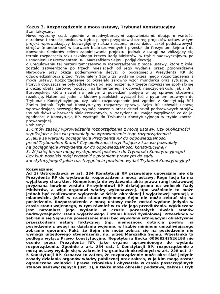 Kazus 3 Rozporządzenie Z Mocą Ustawy | PDF