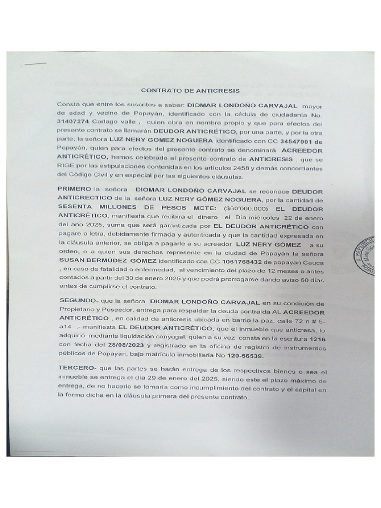 Contrato de Anticresis | PDF