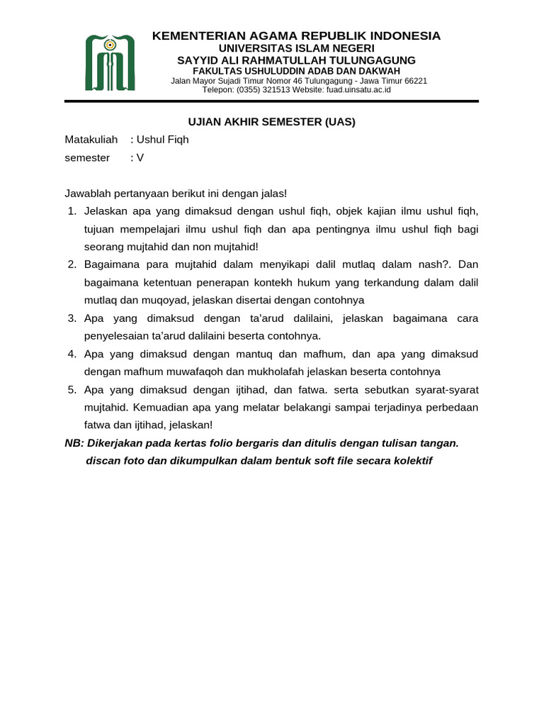UAS Ushul Fiqh 2024 IAT | PDF