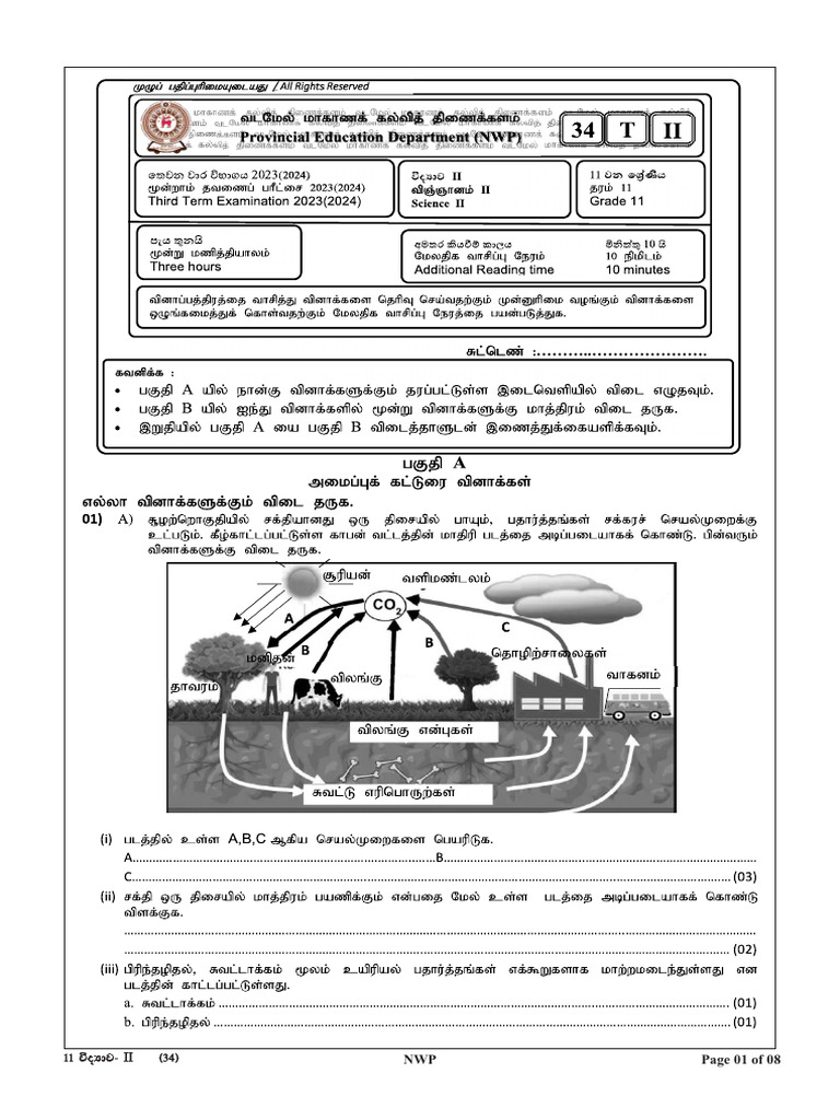 Grade 11 Science Paper II 3rd NWP Tamil Medium | PDF