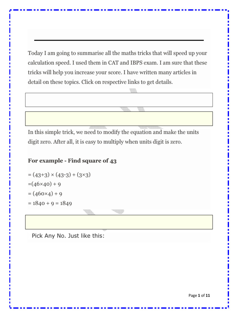 10 Fast Maths Tricks and Shortcuts | PDF | Multiplication | Quadratic ...