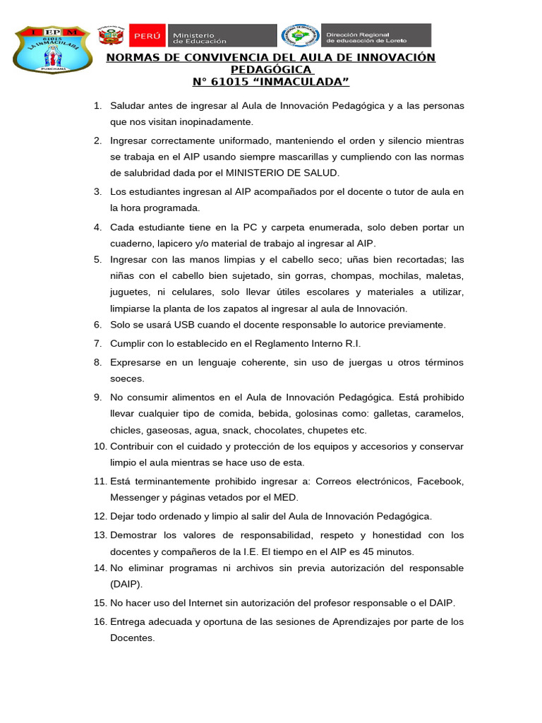 Normas de Convivencia de Aip | PDF