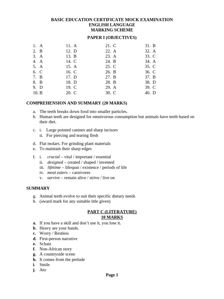 Basic Education English Exam Marking Guide | PDF