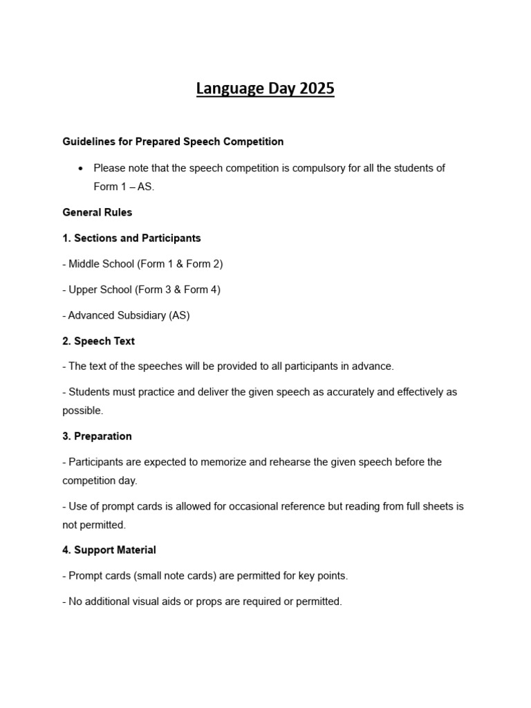 Language Day 2025 - Prepared Speech Guidelines | PDF