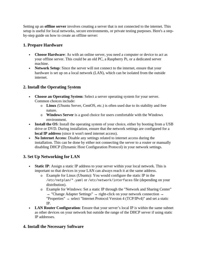 Setting Up An Offline Server Involves Creating A Server That Is Not ...