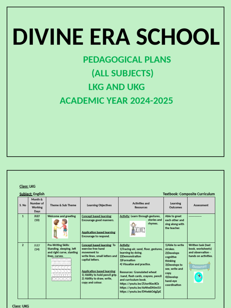 Lesson Plan of UKG and LKG | PDF | Learning