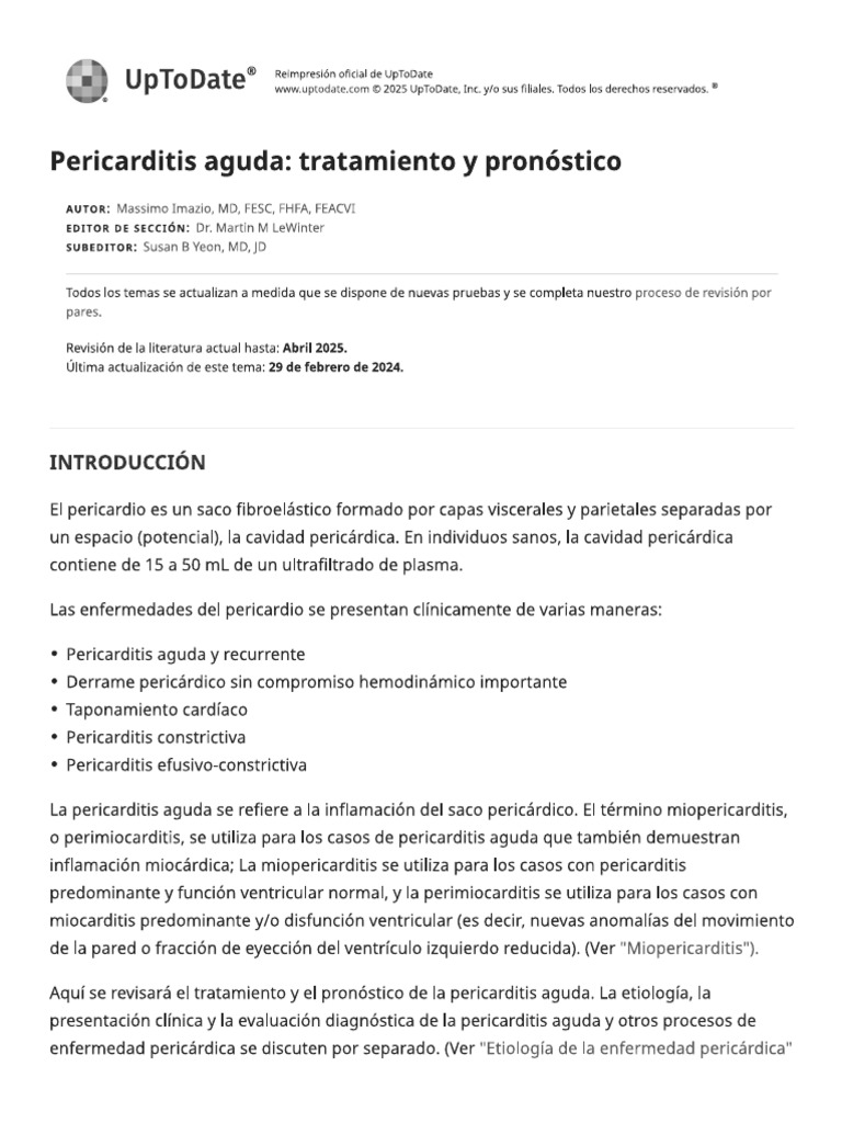 Pericarditis Uptodate | PDF