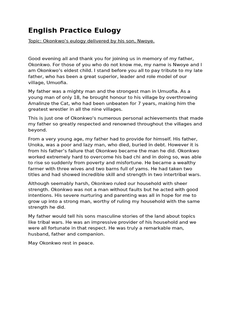 Eulogy Practice writing | PDF