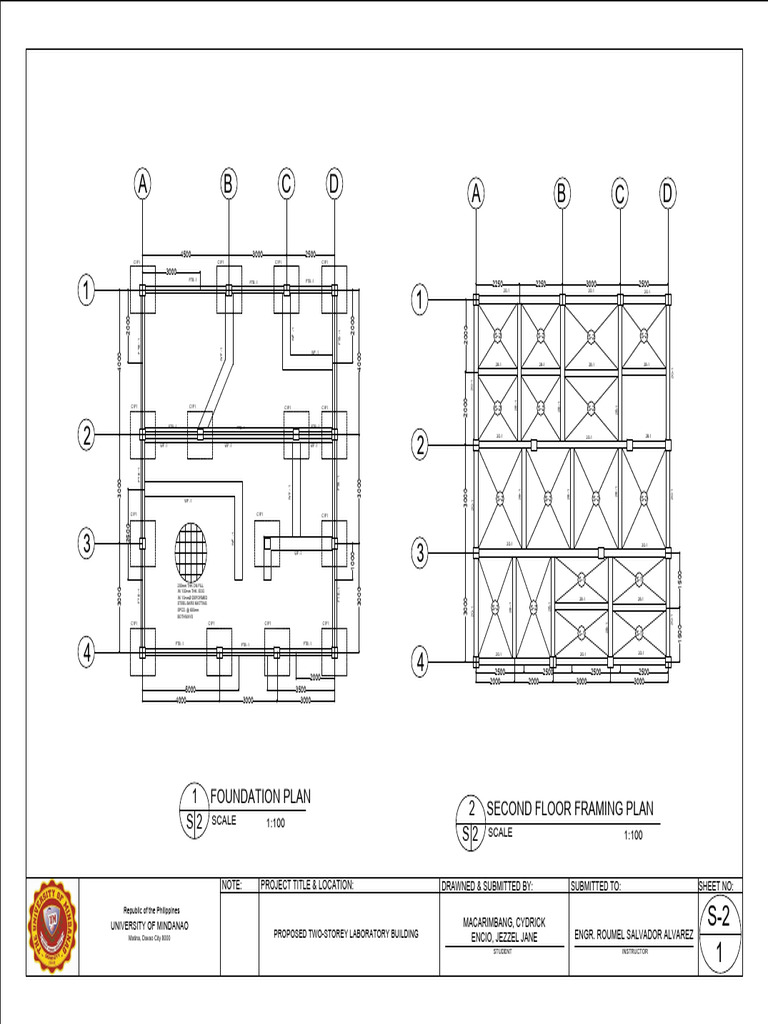A B C D A B C D: Foundation Plan Second Floor Framing Plan | PDF