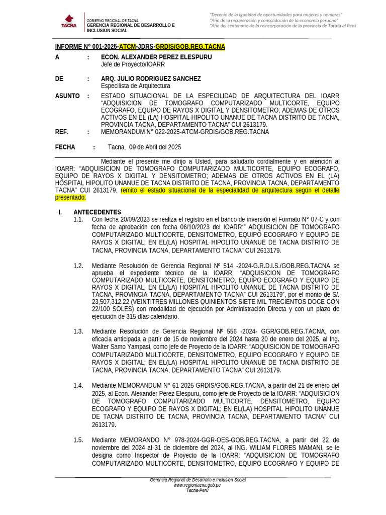 Informe N°001-INFORME SITUACIONAL Ejemplo | PDF | Presupuesto | Perú