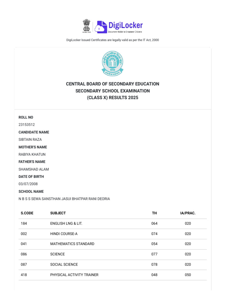 CBSE Xth 2025 Result (2) | PDF