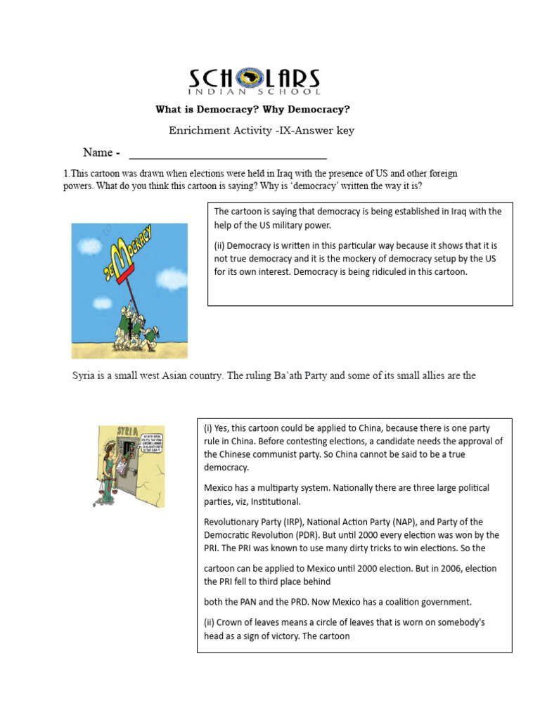 What Is Democracy Worksheet Enrichment ANS | PDF | Political Events ...
