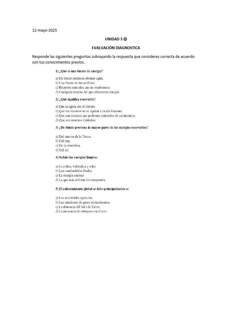 Eval Diag Unidad 3 2do Semestre - 033209 | PDF