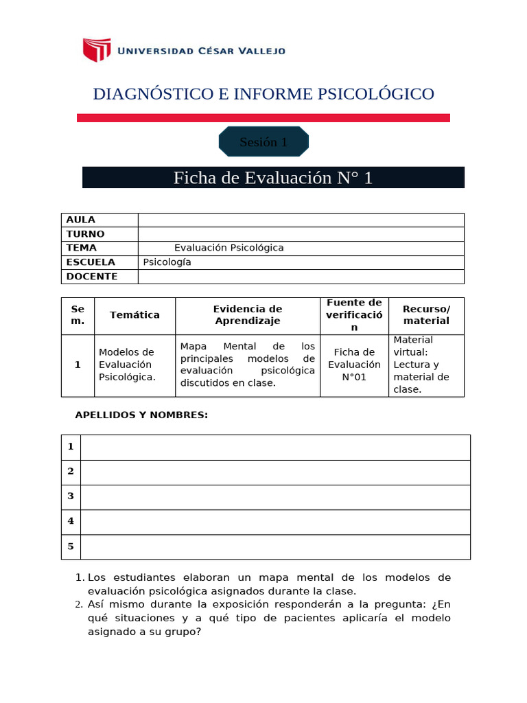 Ficha de Evaluación - Diag-Info - Sesión 1 - 2024-1 | PDF