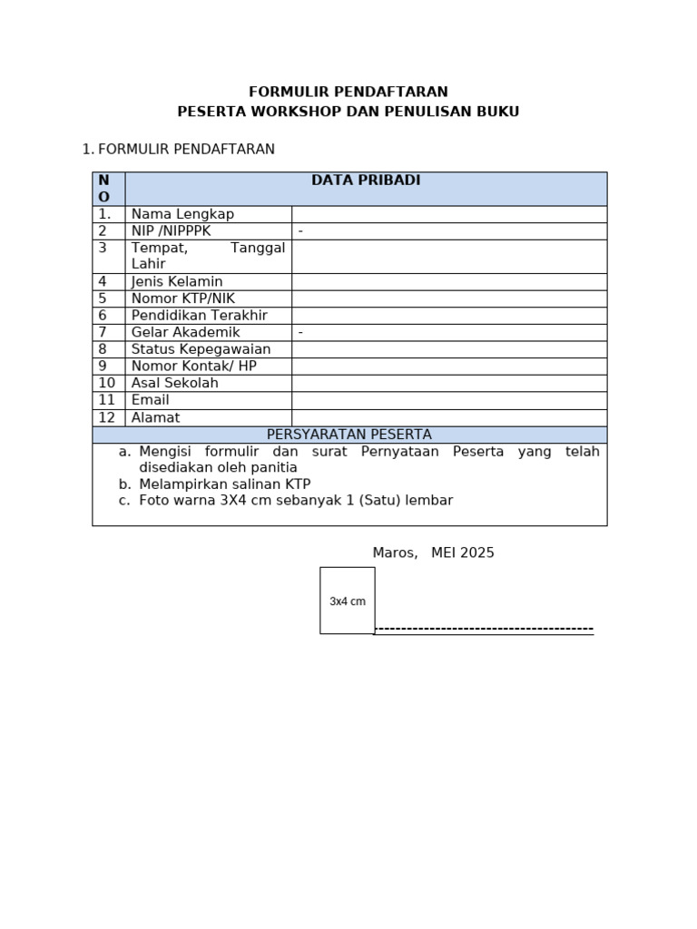 Formulir Bimtek Penulisan Buku | PDF