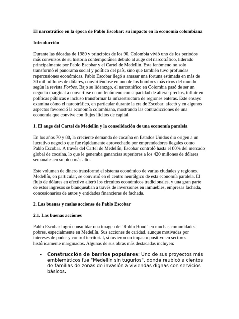 Ensayo-del-Narcotráfico-Pablo-Escobar-Aracellys Escorcia | PDF ...
