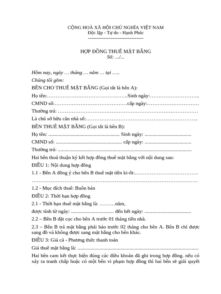 HOP DONG THUE Mat Bang Updated | PDF
