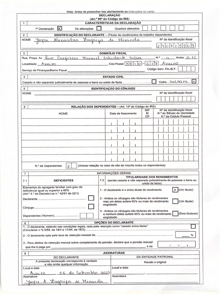Declaração IRS | PDF
