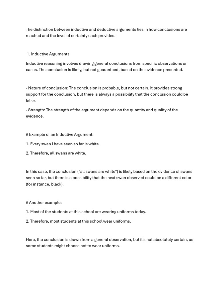 Inductive Versus Deductive Arguments | PDF | Argument | Deductive Reasoning