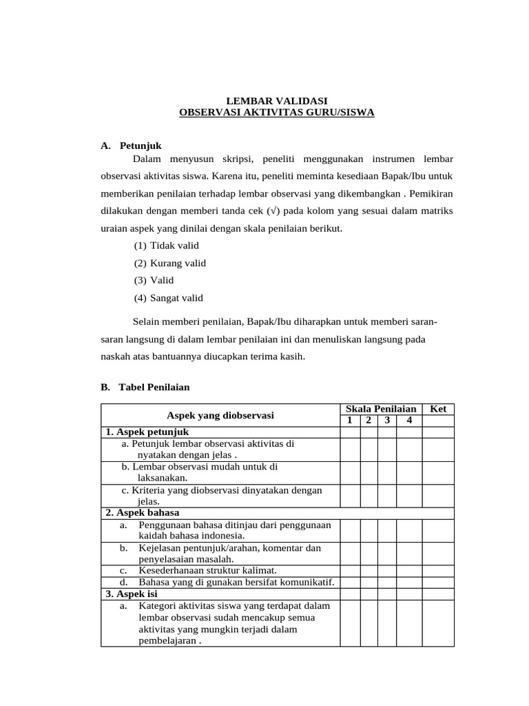 LEMBAR VALIDASI LEMBAR OBSERVASI Acc | PDF