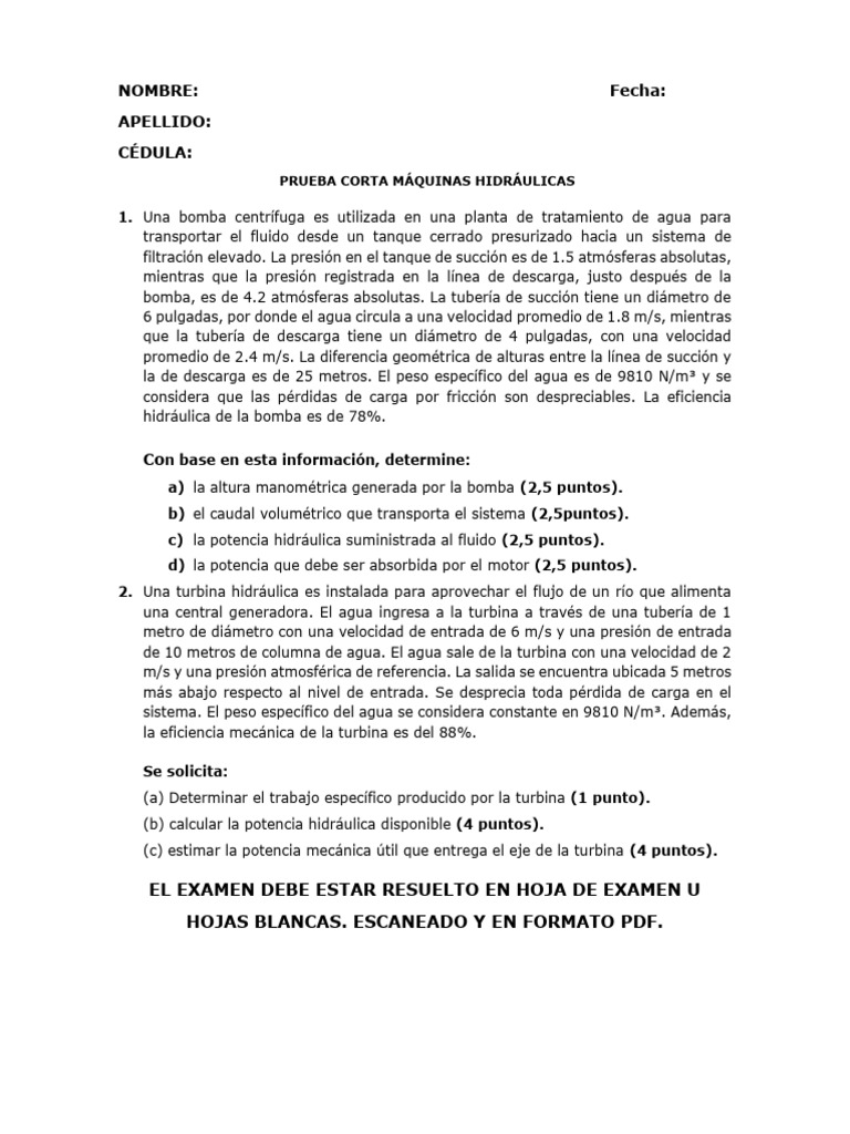 Prueba Corta 1er Corte Hidráulica | PDF