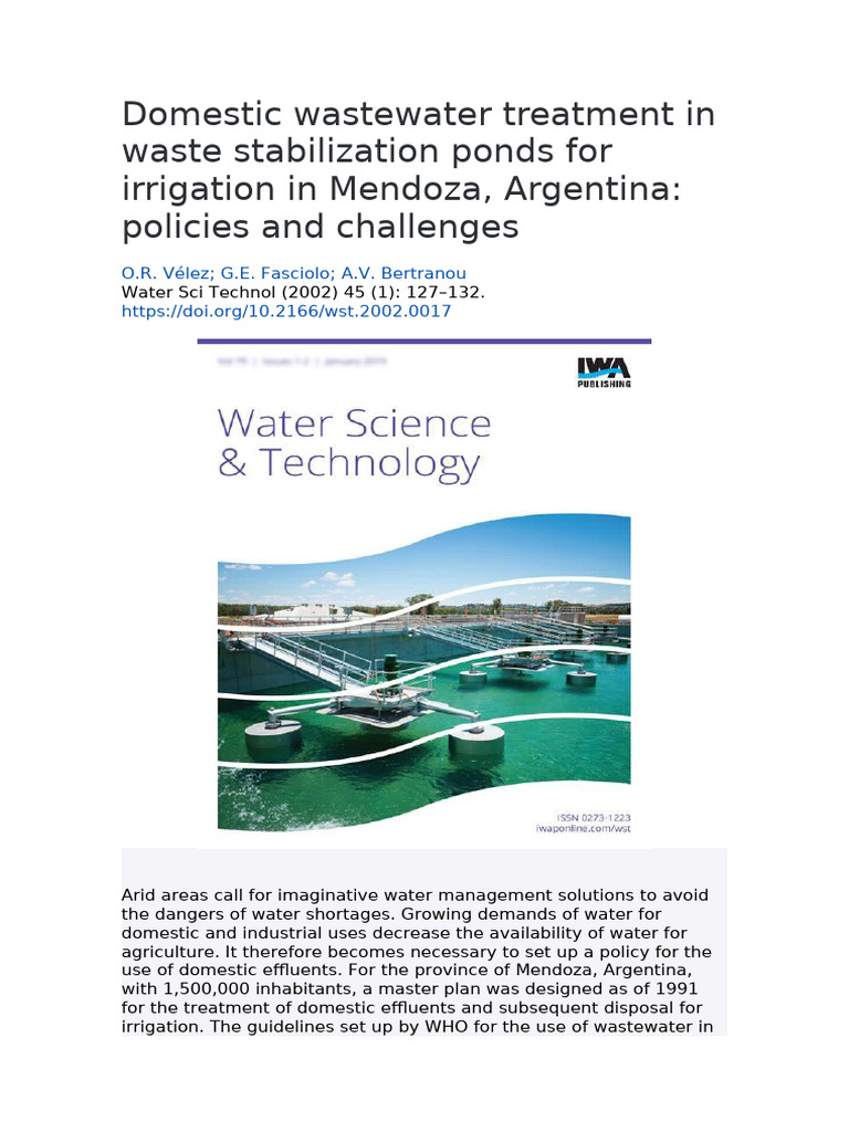 Domestic Wastewater Treatment in Waste Stabilization Ponds For ...