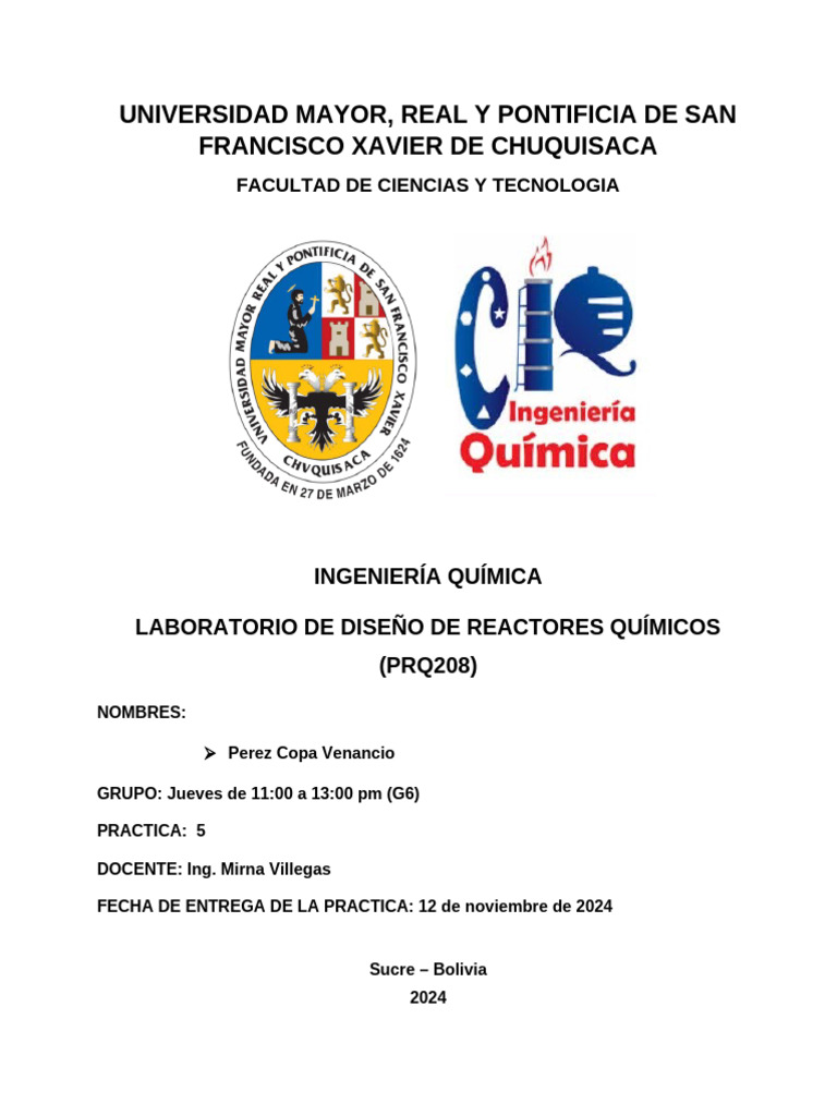 Practica 5 Lab Reactores | PDF | Cinética química | Ingeniería Química
