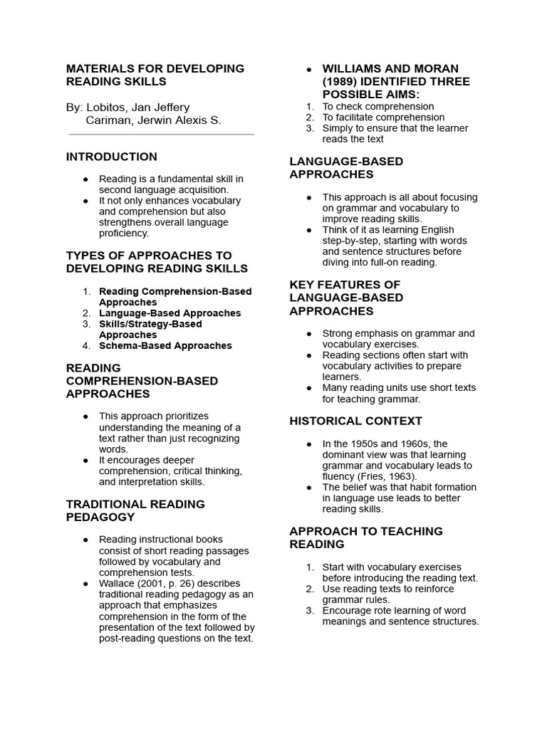 Materials For Developing Reading Skills-1 | PDF | Reading Comprehension ...