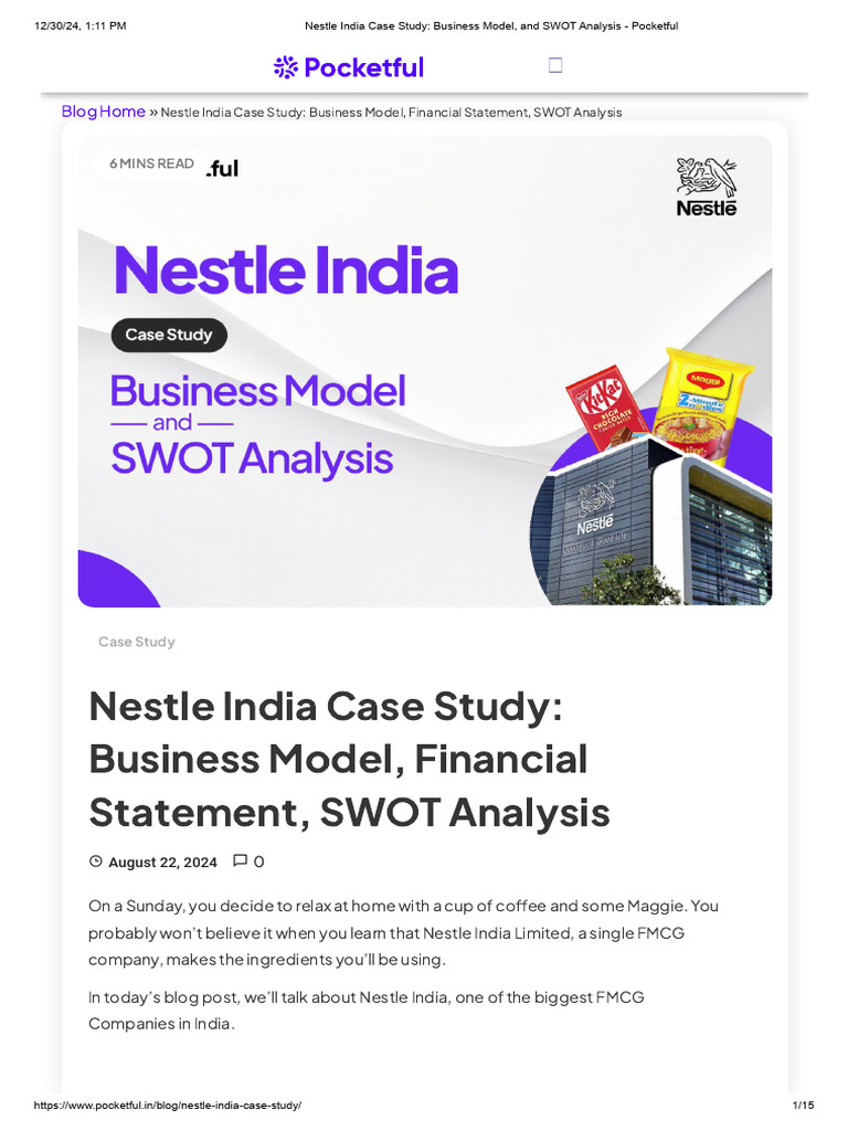 Nestle India Case Study - Business Model, and SWOT Analysis - Pocketful | PDF | Nestlé | Equity ...