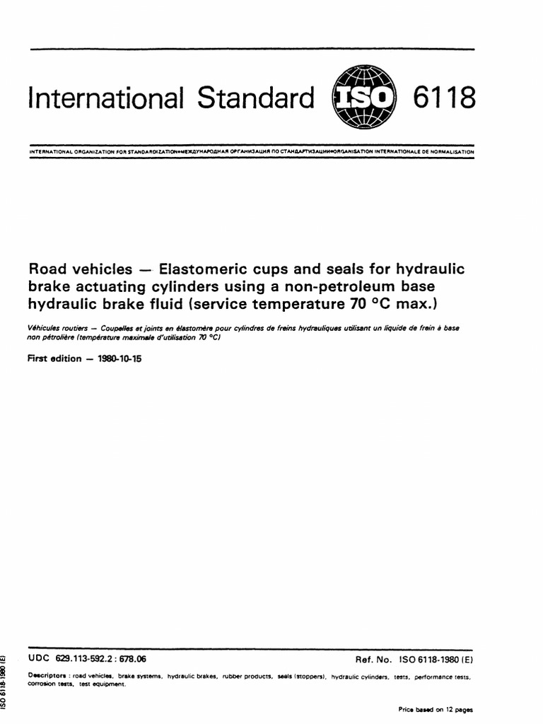 ISO 6118 Road Vehicles - Elastomeric Cups | PDF | Piston | Corrosion