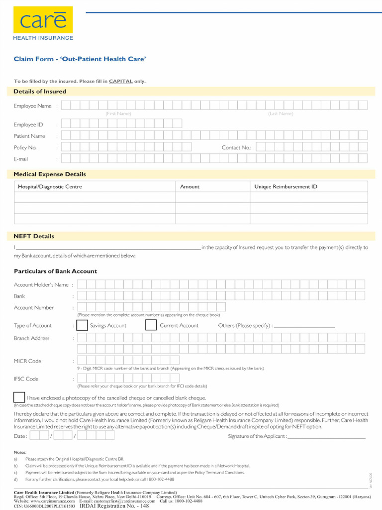 Opd Claim Form | PDF