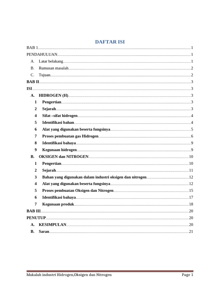 Makalah Pembuatan Hidrogen, Oksigen Dan Nitrogen Skala Industri | PDF