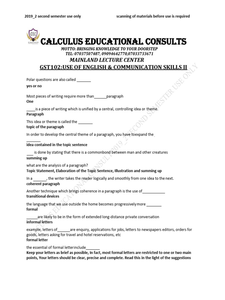 GST102 CALCULUS EDUCATIONAL CONSULT 2019_2 | PDF | Stress (Linguistics) | Tone (Linguistics)