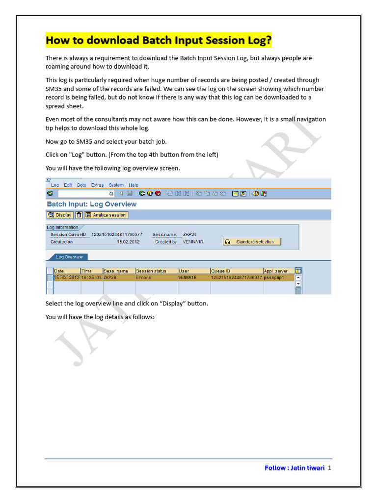 How To Download Batch Input Session Log | PDF