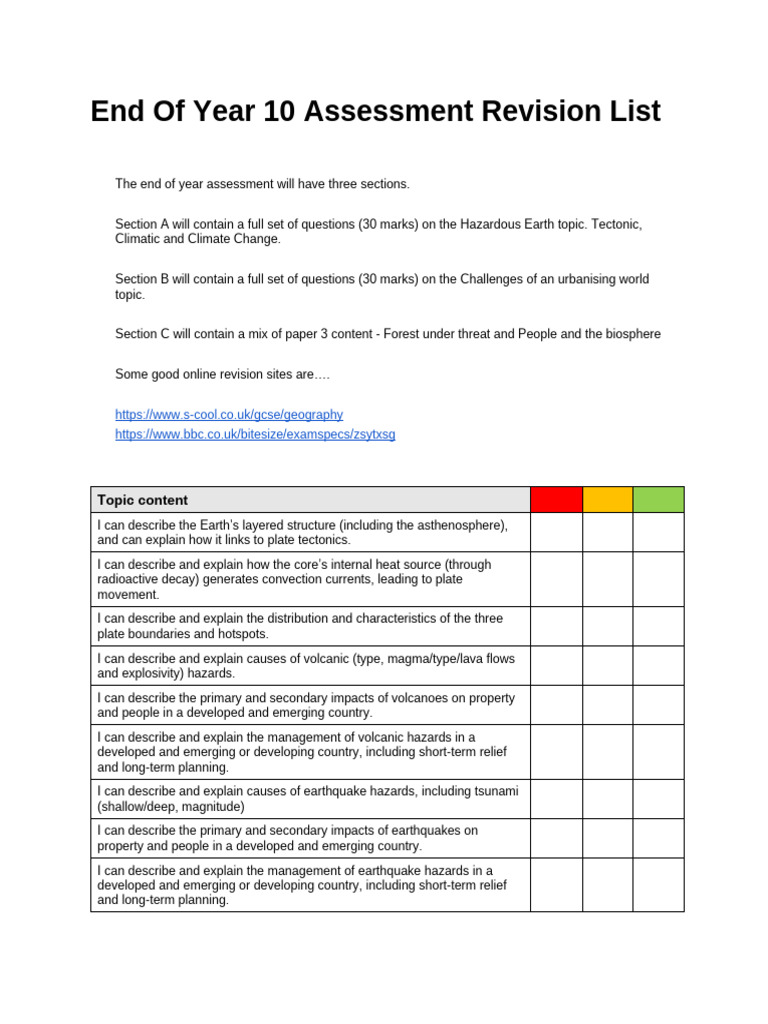 Year 10 Geography Assessment Revision Guide | PDF | Climate | Volcano